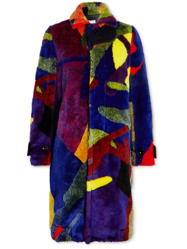 Sacai Kaws Faux Fur-jacquard Coat