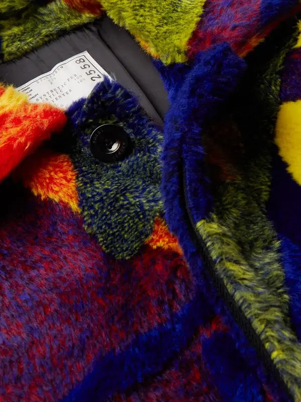 Sacai Kaws Faux Fur-jacquard Coat