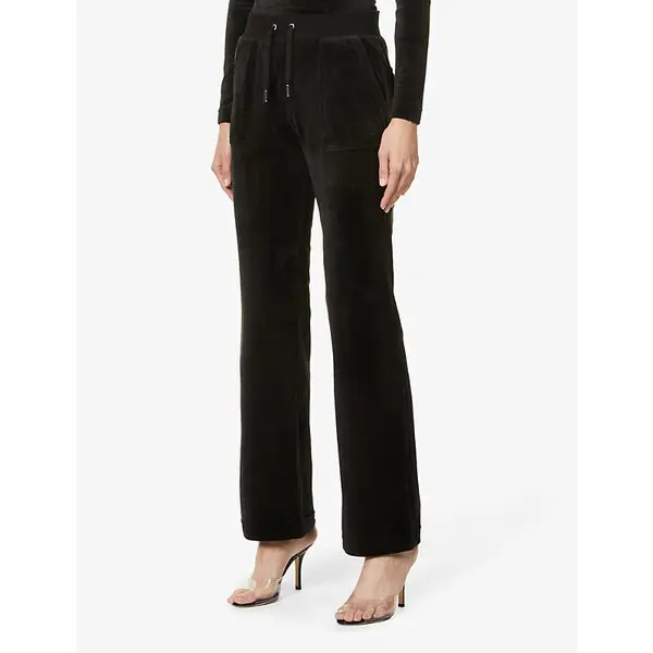 Juicy Couture Logo-embroidered Velour Trousers - Black