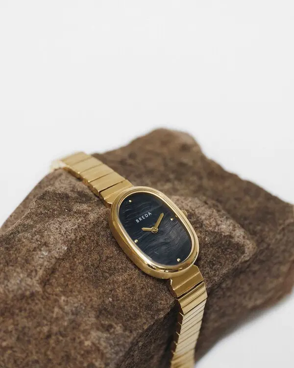 BREDA Jane Watch With Oval Black Dial And Gold Tone Case - Black/gold