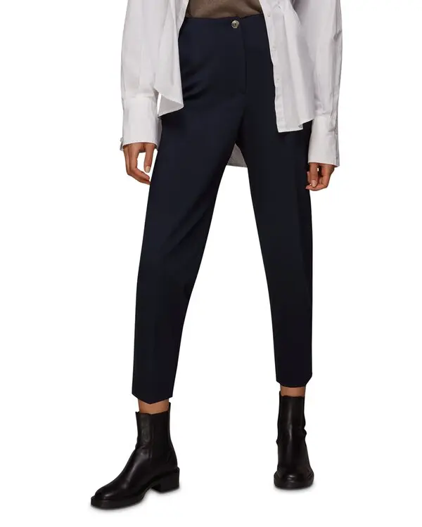 Whistles Lila Tapered Ponte Cropped Pants - Navy