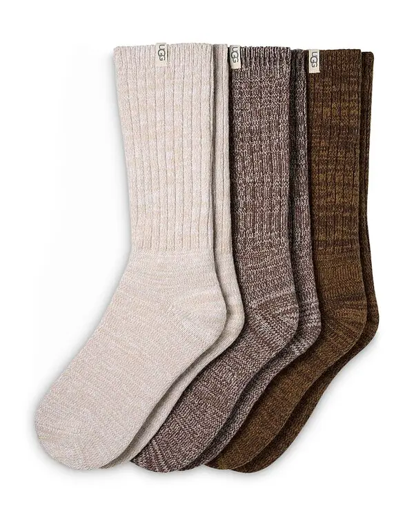 UGG Rib Knit Slouchy Crew Socks Pack Of 3 - Brown