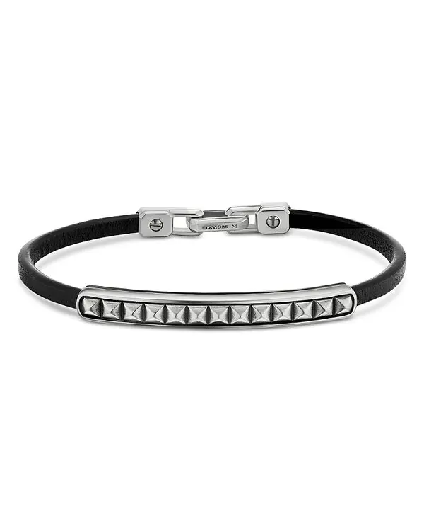 David Yurman Sterling Silver And Leather Bracelet - Black/silver