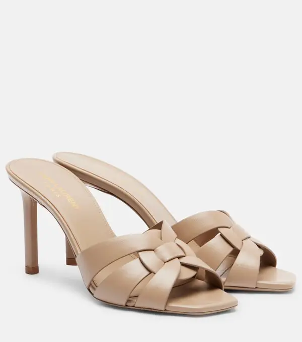 Saint Laurent Tribute 85 Leather Sandals - Beige