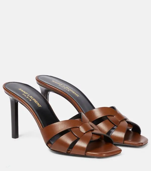 Saint Laurent Tribute 85 Leather Sandals - Brown