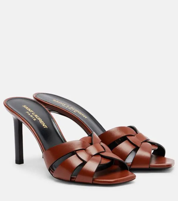 Saint Laurent Tribute 85 Leather Sandals - Brown