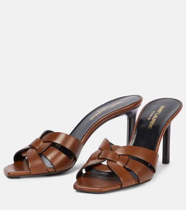 Saint Laurent Tribute 85 Leather Sandals - Brown