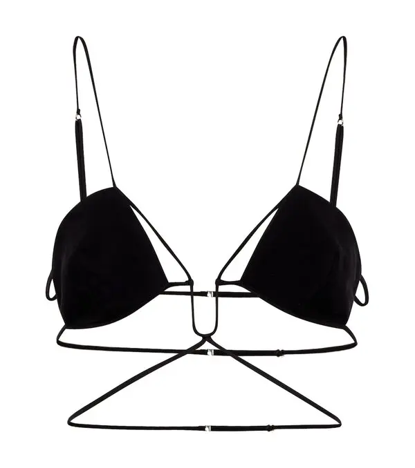 NENSI DOJAKA Tie-trimmed Gabardine Bra - Black