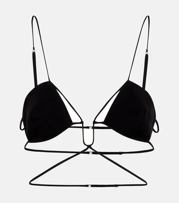 NENSI DOJAKA Tie-trimmed Gabardine Bra - Black