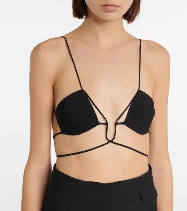 NENSI DOJAKA Tie-trimmed Gabardine Bra - Black