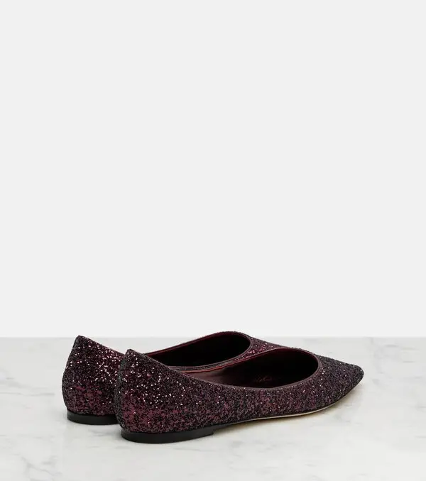 JIMMY CHOO Love Glitter Ballet Flats Pointed Toe Flat - Burgundy