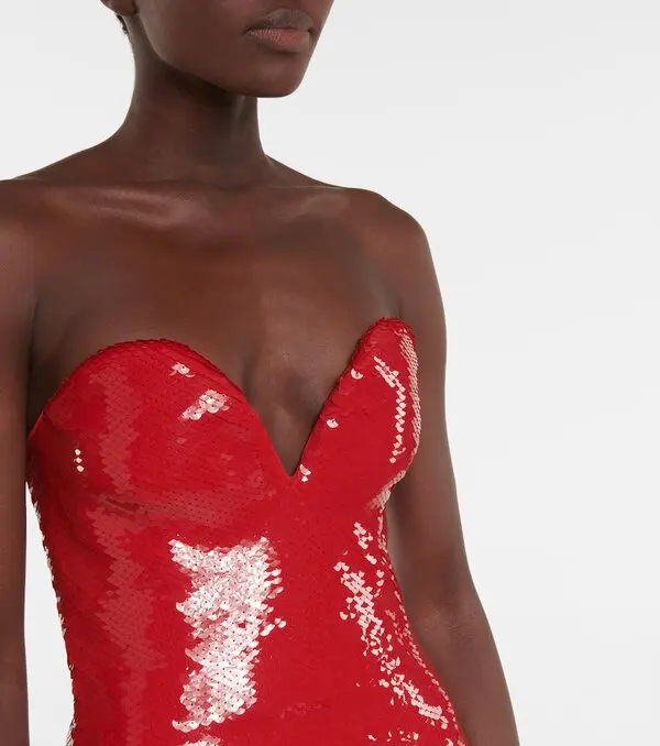 bottega veneta red sequin dress Bottega Veneta Cutout Sequined Jersey Turtleneck Gown - Red
