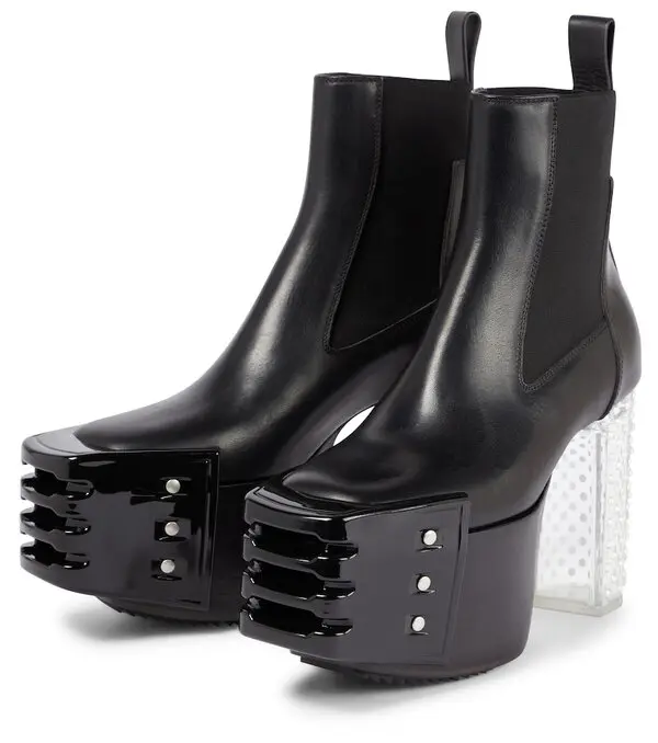 Rick Owens Kiss Embellished Leather Platform Boots In Black - 51