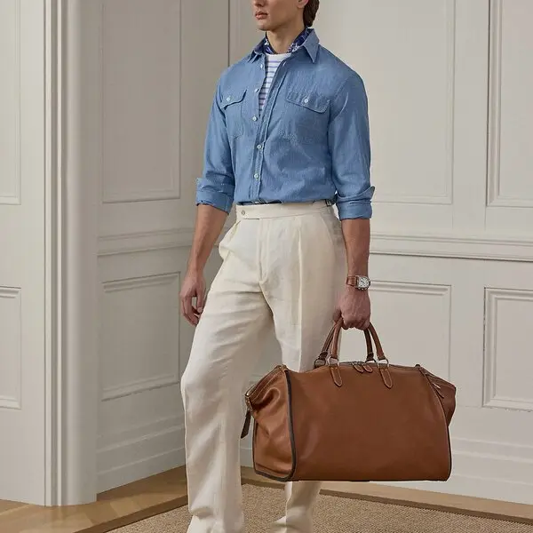 Ralph Lauren Saddle Calfskin Weekender Duffle Bag - Gold