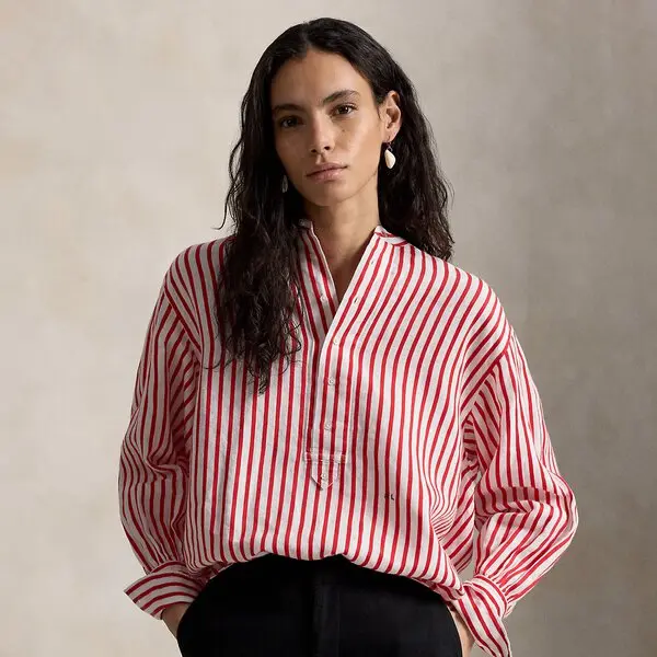 Ralph Lauren Striped Linen Shirt - White Red