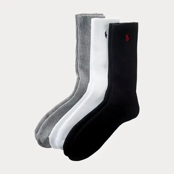 Ralph Lauren Cotton-blend Crew Socks 3 Pack - Black/grey/white