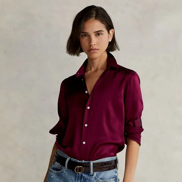 Ralph Lauren Silk Charmeuse Shirt - Classic Wine
