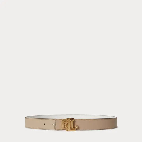 Ralph Lauren Logo Reversible Leather Belt - Birch Tan/white