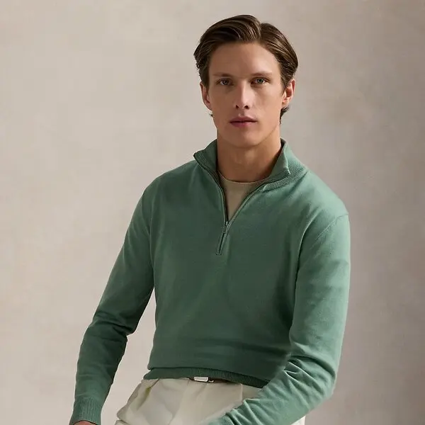 Ralph Lauren Cotton Quarter-zip Sweater - Faded Mint