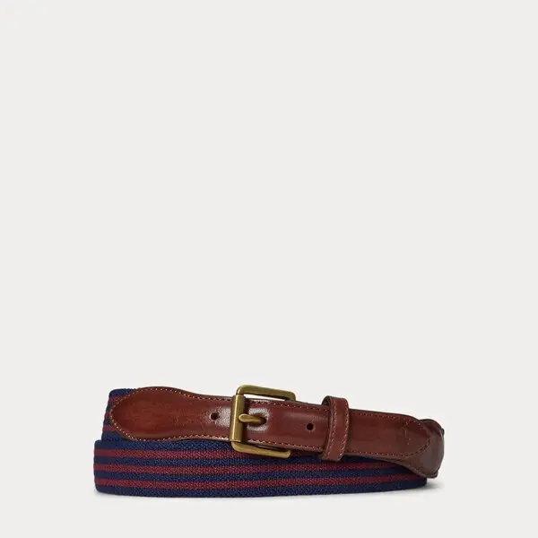 Ralph Lauren Leather-trim Striped Belt - Navy/wine/brown