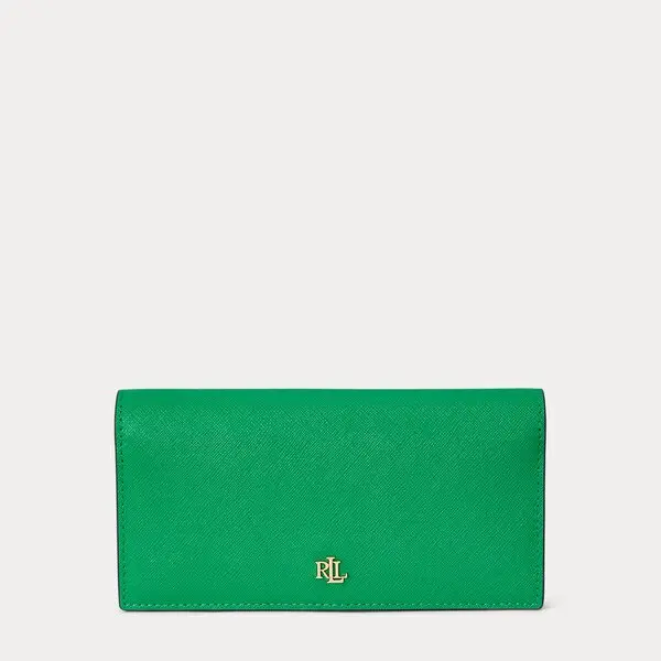 Ralph Lauren Crosshatch Leather Slim Wallet - Green Topaz
