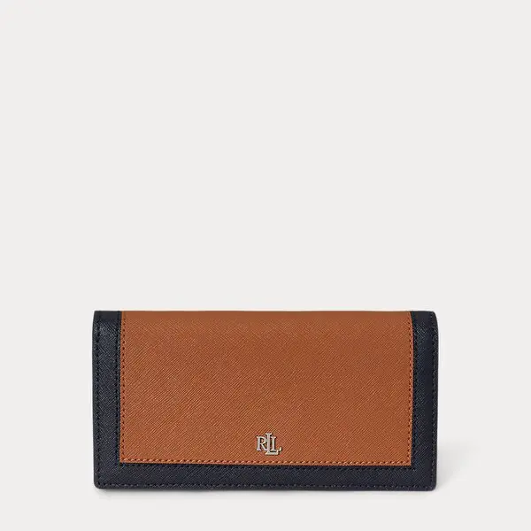 Ralph Lauren Crosshatch Leather Slim Wallet - Lauren Tan/lauren Navy