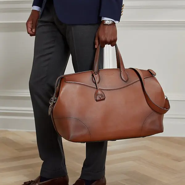 Ralph Lauren Burnished Calfskin Voyager Duffle - Chestnut