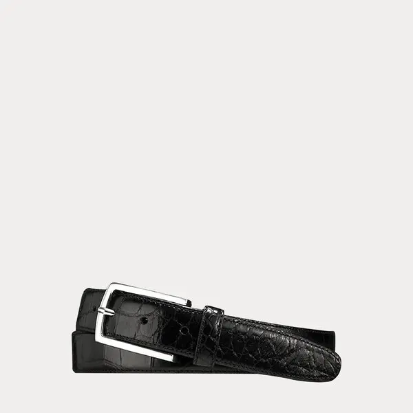 Ralph Lauren Alligator Belt With Sterling Buckle - Black