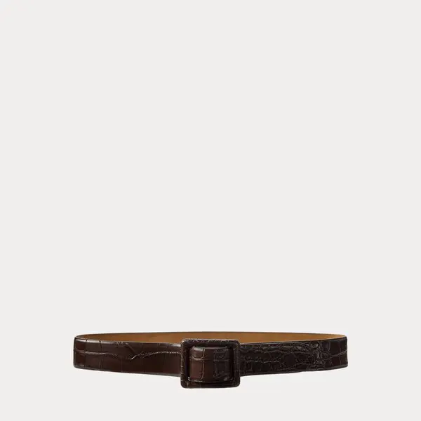 Ralph Lauren Trench Buckle Alligator Belt - Rl Brown