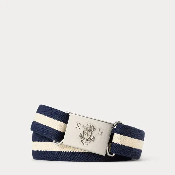 Ralph Lauren Anchor-buckle Striped Belt - Navy/cream