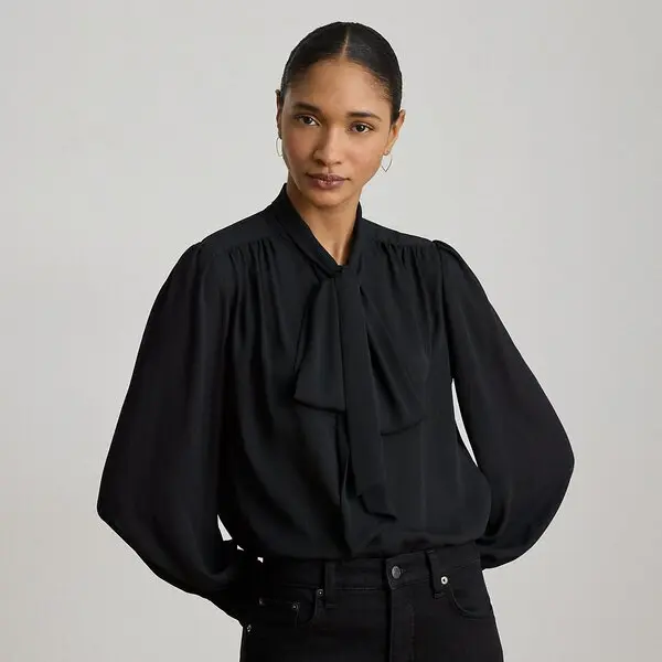 Ralph Lauren Georgette Tie-neck Blouse - Black