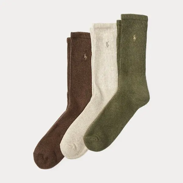 Ralph Lauren Crew Socks 3 Pack - Olive Assorted