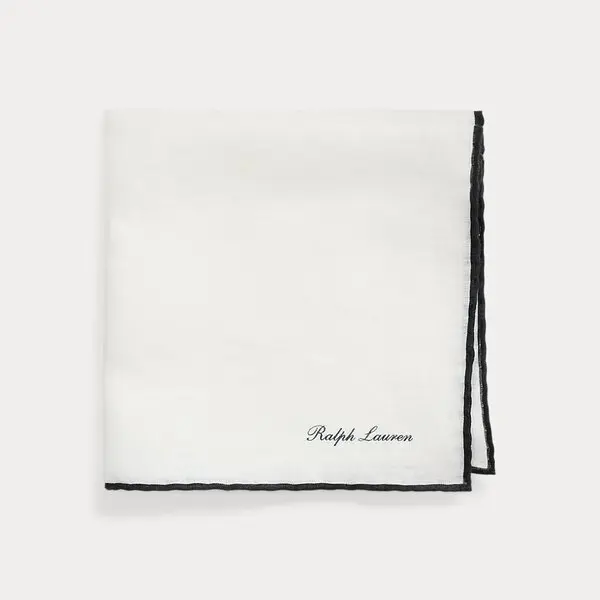 Ralph Lauren Tipped Linen Pocket Square - White/black