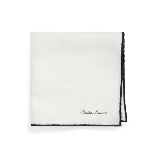 Ralph Lauren Tipped Linen Pocket Square - White/black