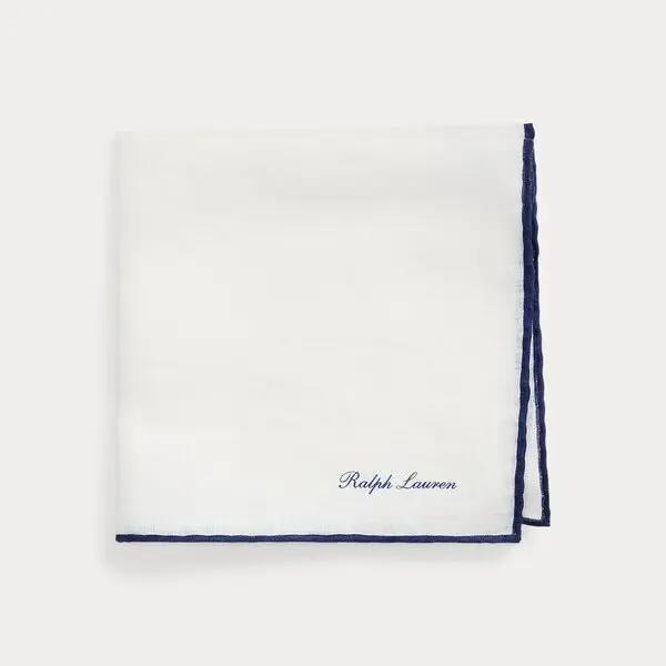 Ralph Lauren Tipped Linen Pocket Square - White/navy