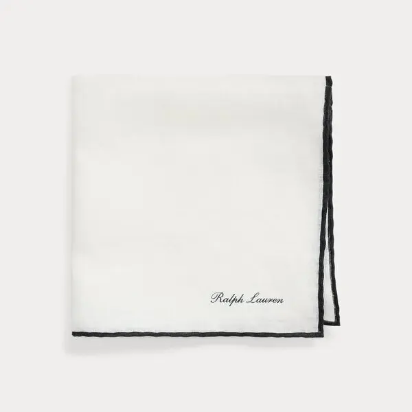 Ralph Lauren Tipped Linen Pocket Square - White/navy
