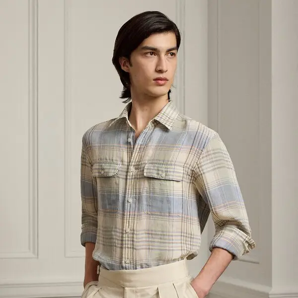 Ralph Lauren Plaid Linen Shirt - Infinity Blue