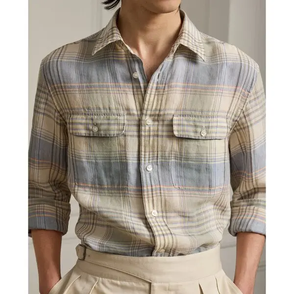 Ralph Lauren Plaid Linen Shirt - Infinity Blue