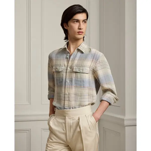 Ralph Lauren Plaid Linen Shirt - Infinity Blue