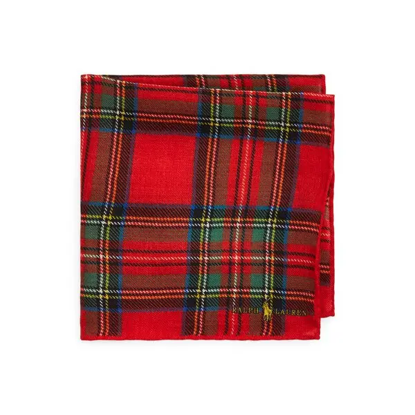 Ralph Lauren Plaid Wool Pocket Square - Red Multi