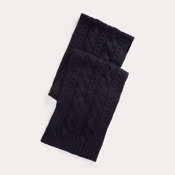 Ralph Lauren Cable-knit Cashmere Scarf - Polo Black