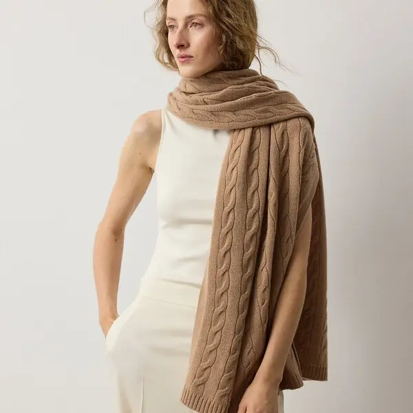 Ralph Lauren Cable Cashmere Scarf - Camel