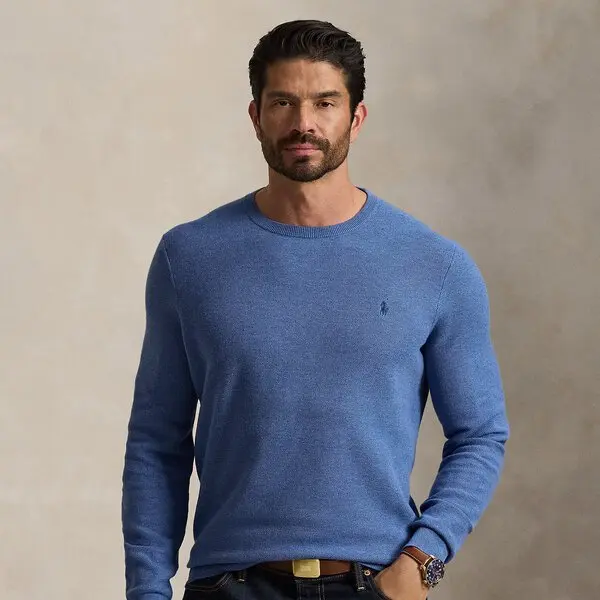 Ralph Lauren Mesh-knit Cotton Crewneck Sweater - Blue Borage Heather