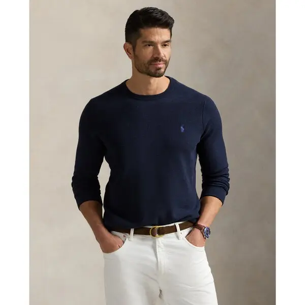 Ralph Lauren Mesh-knit Cotton Crewneck Sweater - Navy Heather