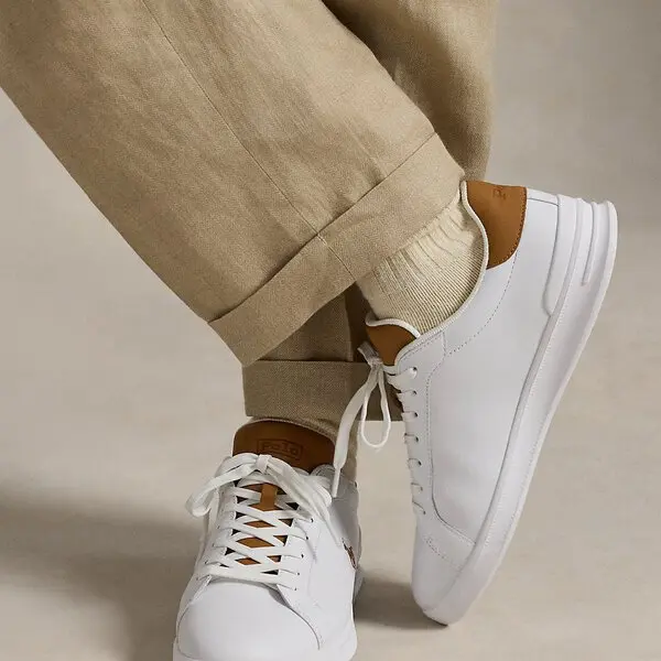 Ralph Lauren Heritage Court Ii Leather Sneakers - White/tan