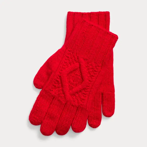 Ralph Lauren Hand-knit Cable Cashmere Gloves - Classic Red