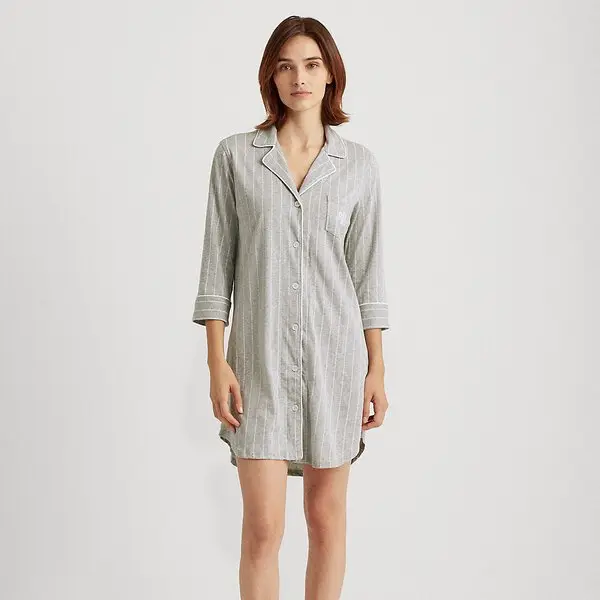 Ralph Lauren Striped Cotton Sleep Shirt - Grey Stripe