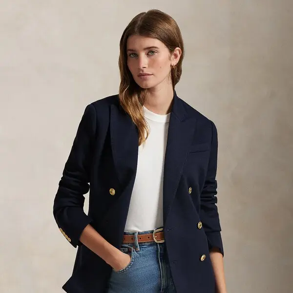 Ralph Lauren Double-breasted Knit Blazer - Park Avenue Navy