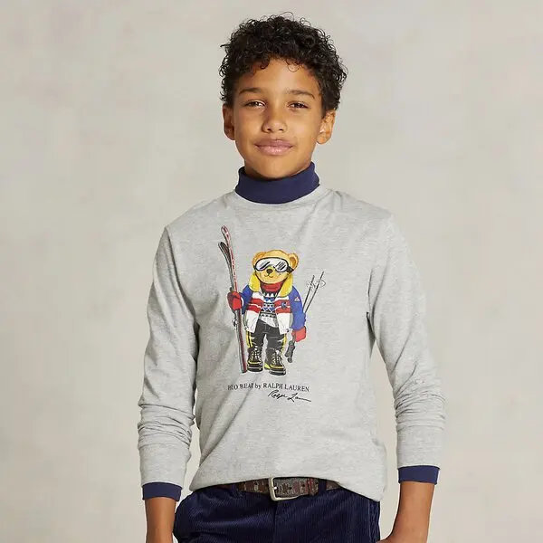 Ralph Lauren Polo Bear Cotton Long-sleeve Tee - Andover Heather Ski Bear