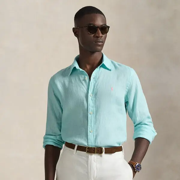 Ralph Lauren Classic Fit Linen Shirt - New Aqua